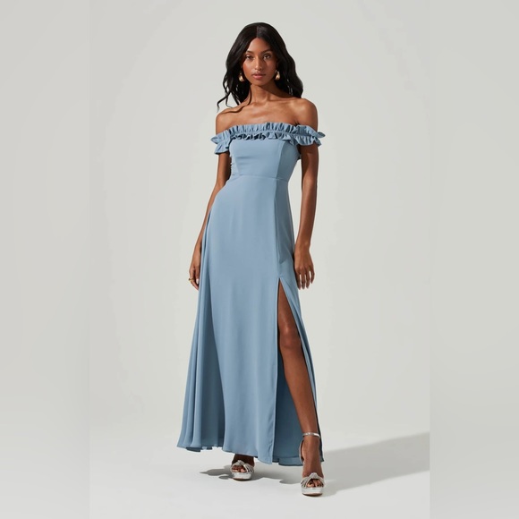 Astr | Dresses | Venetia Off Shoulder Ruffle Trim Maxi Dress | Poshmark